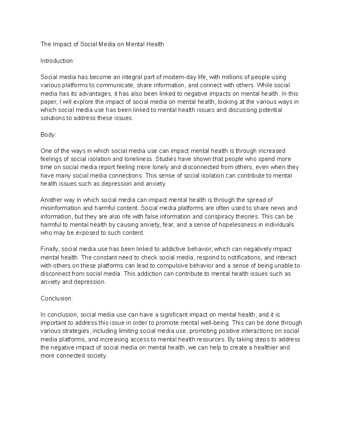 The Impact of Social Media on Mental Health - The Impact of Social ...