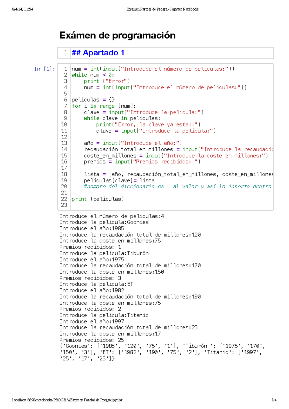 Examen Parcial de Progra - Jupyter Notebook - Exámen de programación In [1]: Introduce el número ...