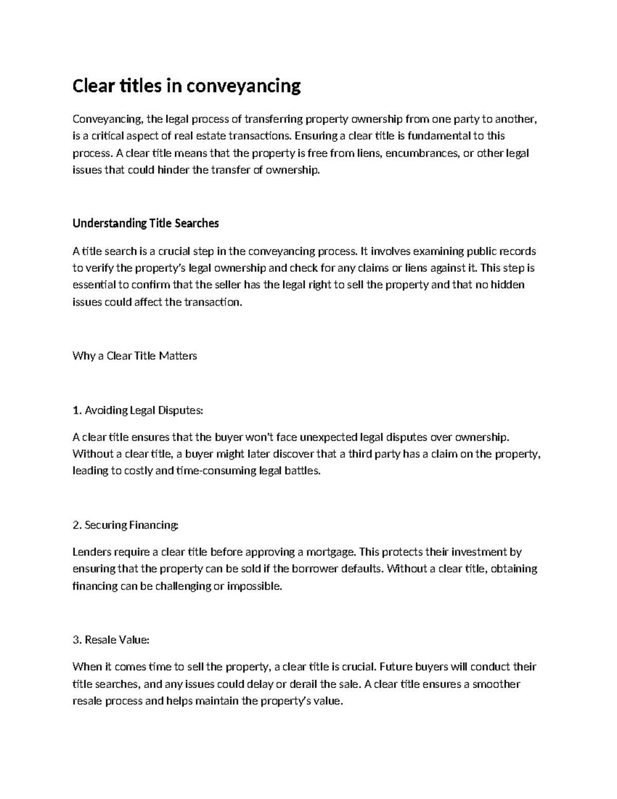 Clear titles in conveyancing - Clear titles in conveyancing ...