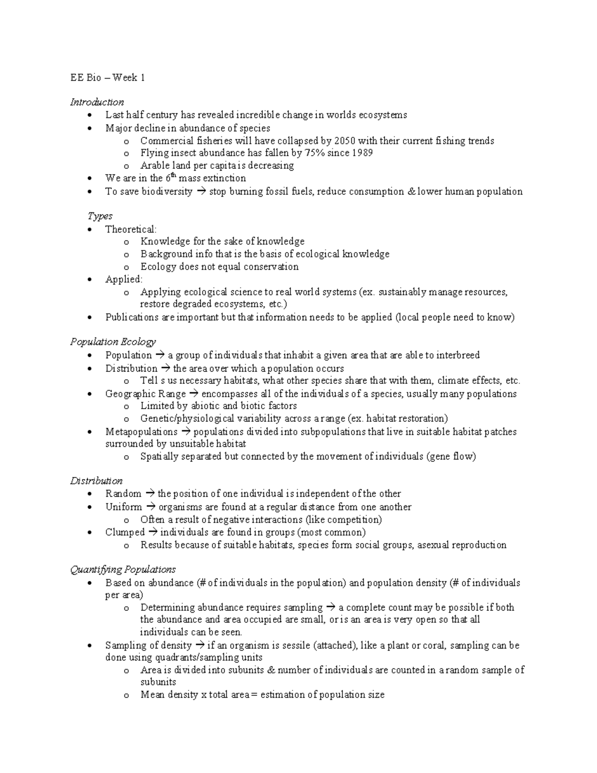 EE BIO Ecology Lecture Notes 2020 (First Half of Class) - EE Bio – Week ...