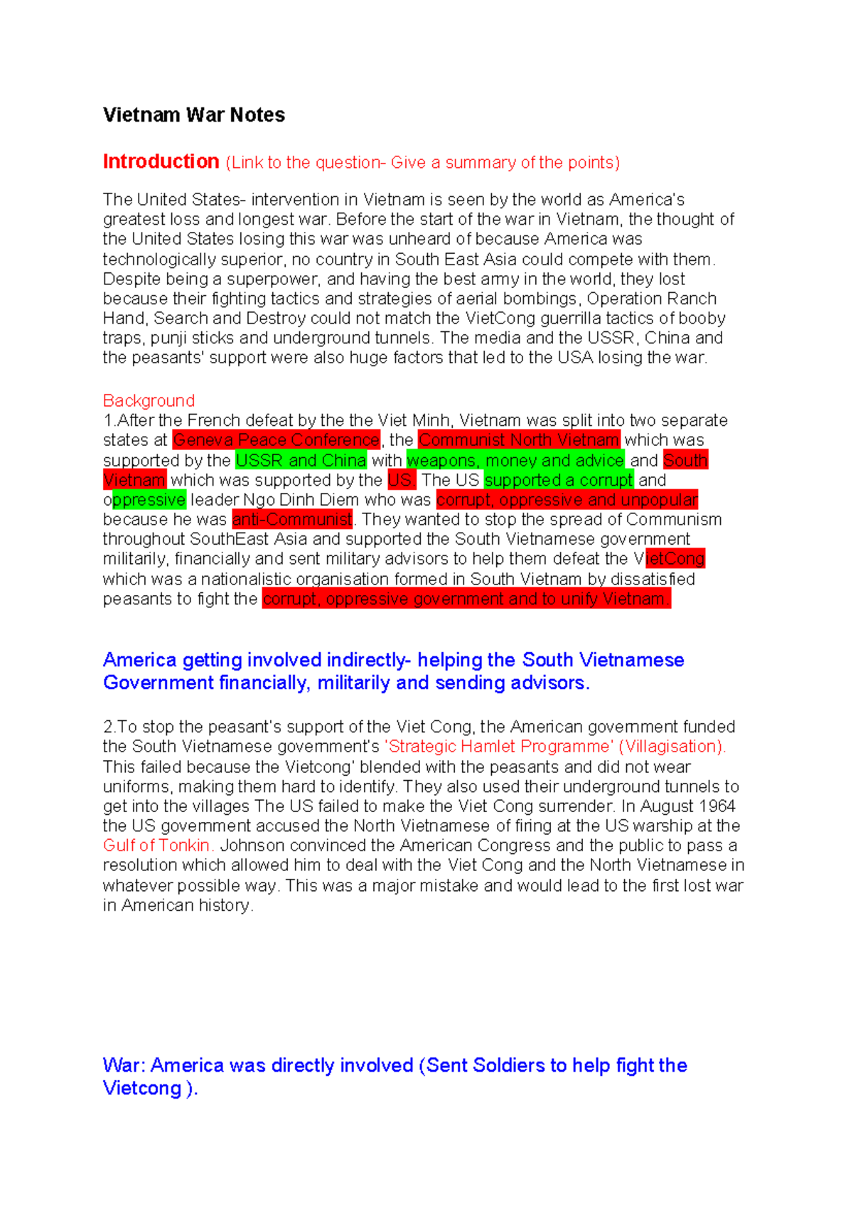 Grade 12-Vietnam essasy notes (Auto Recovered) - Vietnam War Notes ...