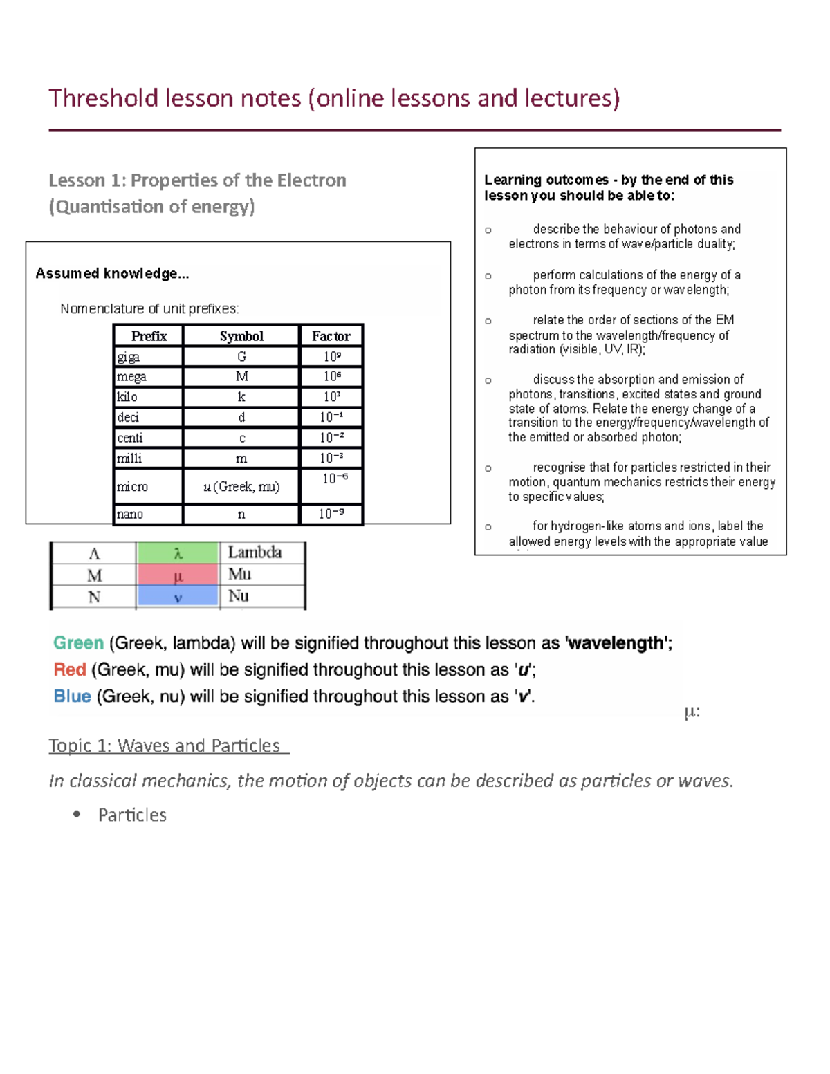 Threshold content lessons 1, 2 , 4, 6 - Threshold lesson notes (online ...