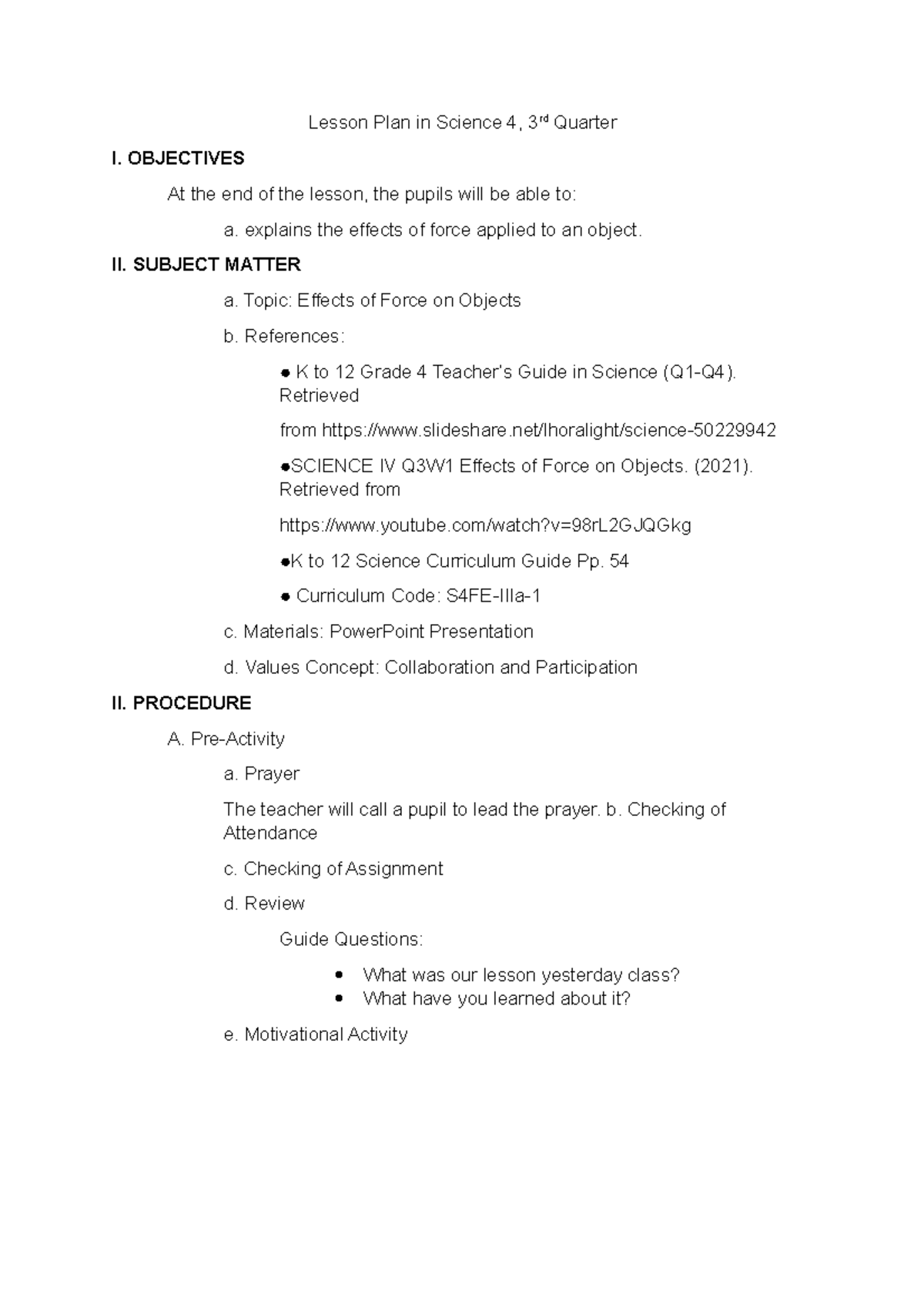 Lesson Plan Educ118 - Science Technology and Society Assignment ...