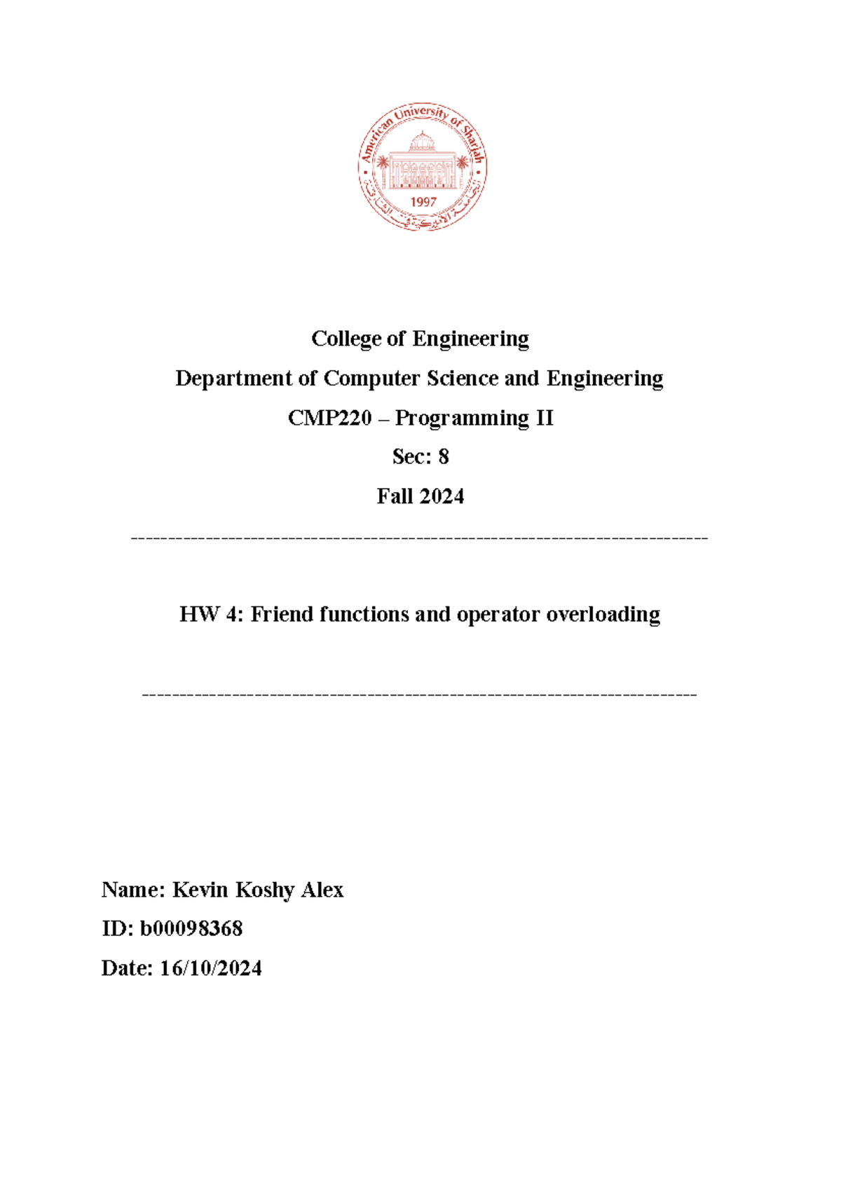 Cmp 220 hw4 - hoemokr - College of Engineering Department of Computer Science and Engineering ...