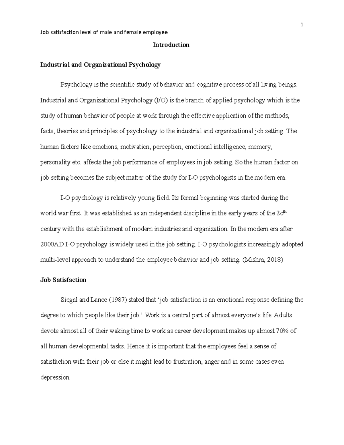 Job satisfaction - Introduction Industrial and Organizational ...