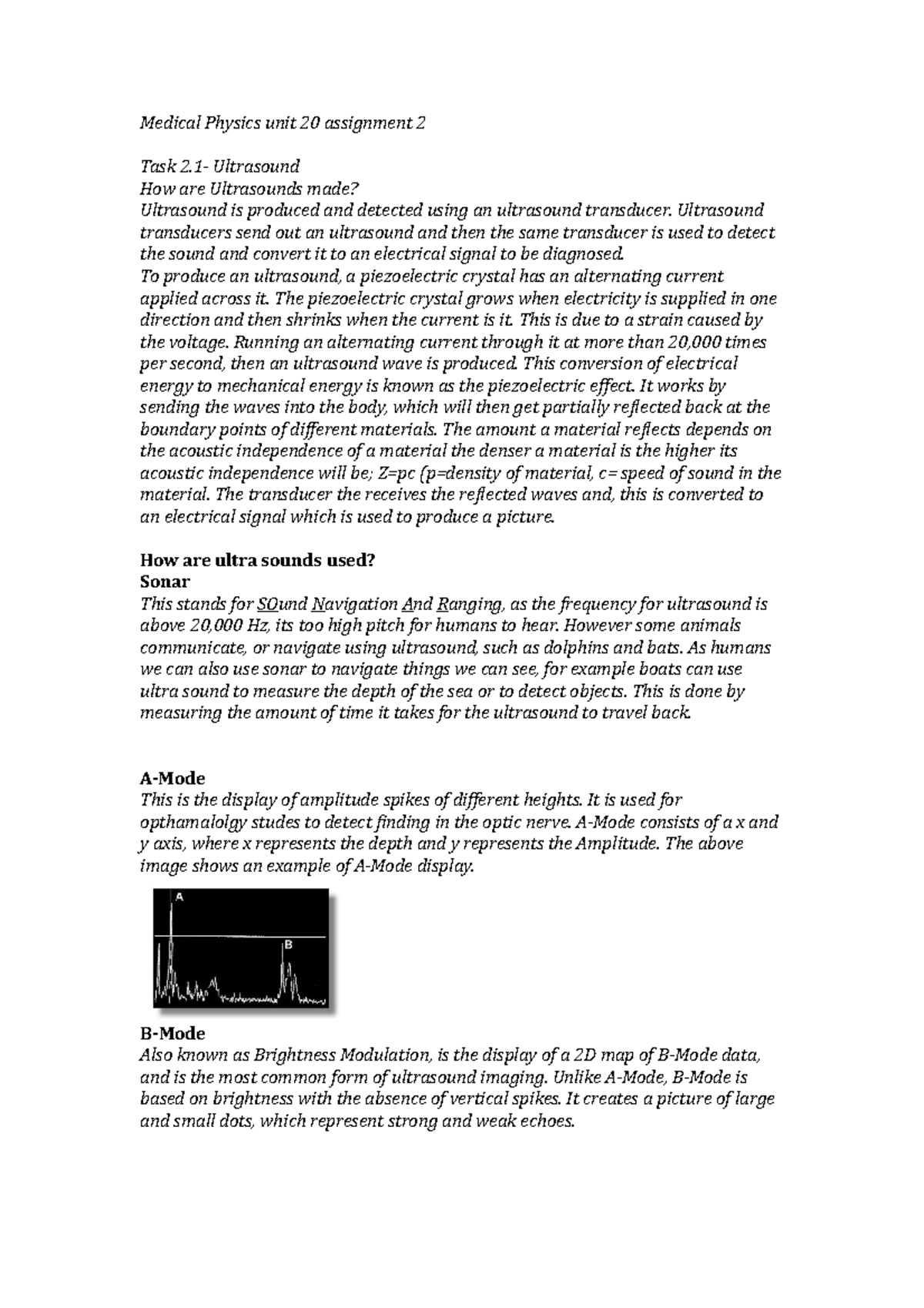 Medical Physics unit 20 assignment 2 - Medical Physics unit 20 ...