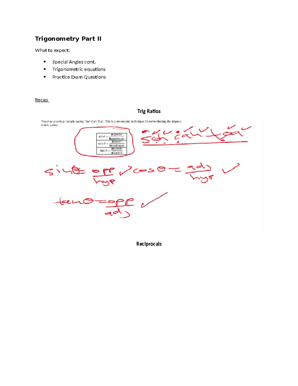 5 Trigonometry Part 2 - Lecture notes for Grade 11 revision - MATH1034 ...