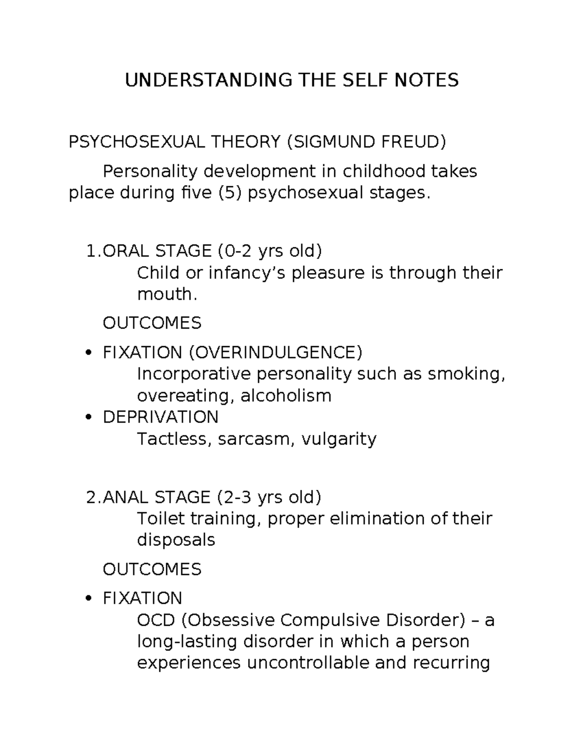 Understanding THE SELF Notes ( Midterms) - UNDERSTANDING THE SELF NOTES ...