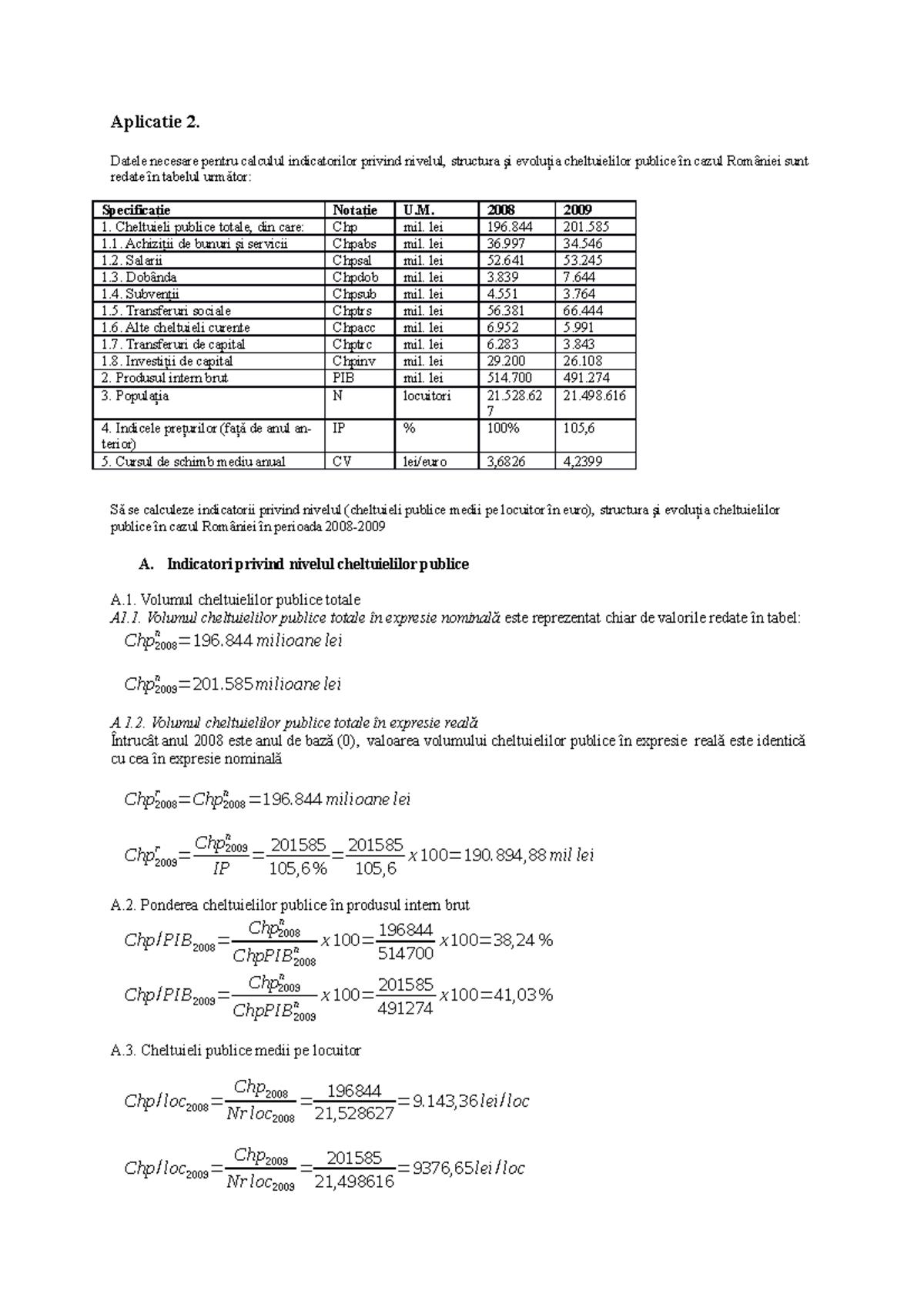 Aplicatie-cheltuieli publice - Aplicatie 2. Datele necesare pentru ...