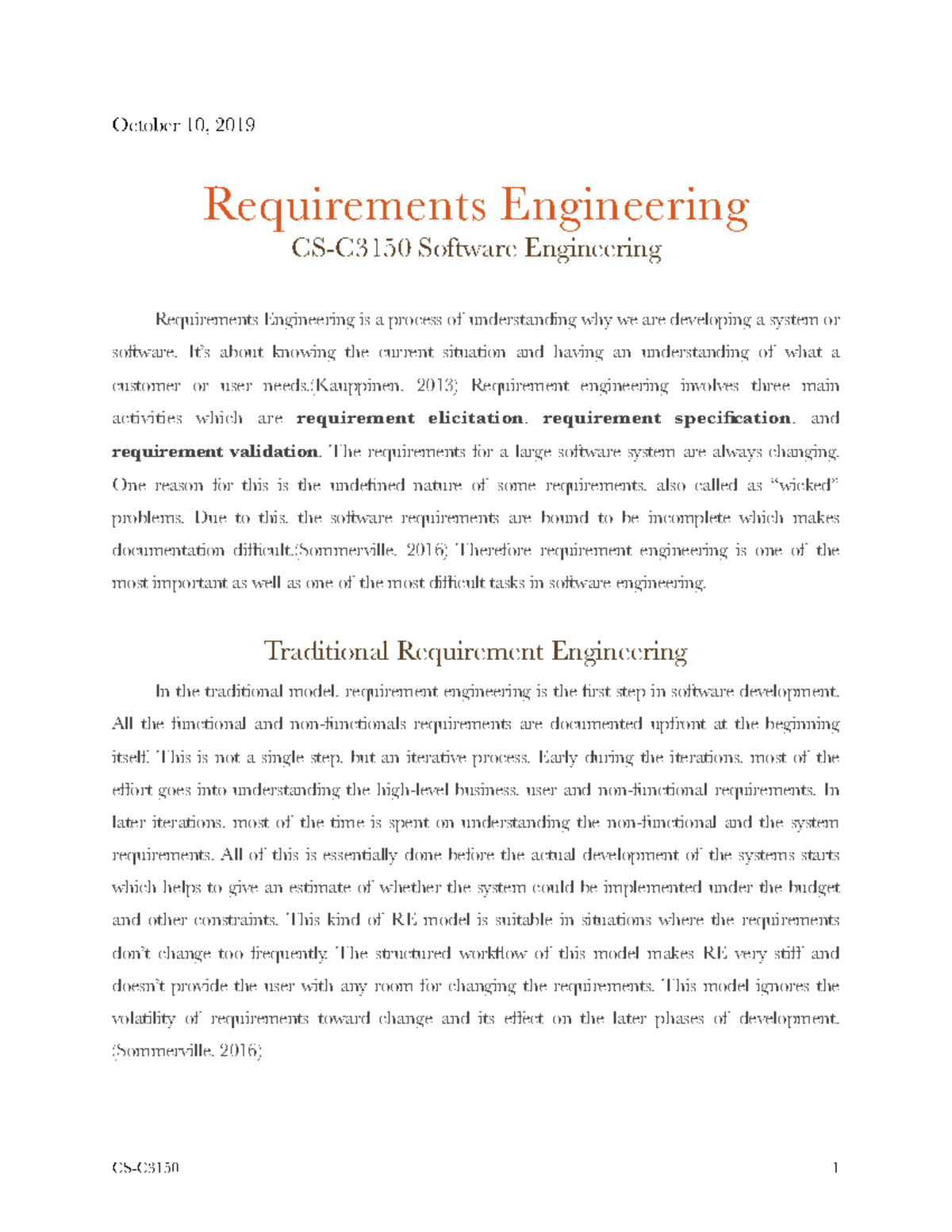 Module 5 - Software Engineering Mod 5 - October 10, 2019 Requirements Engineering CS-C3150 ...