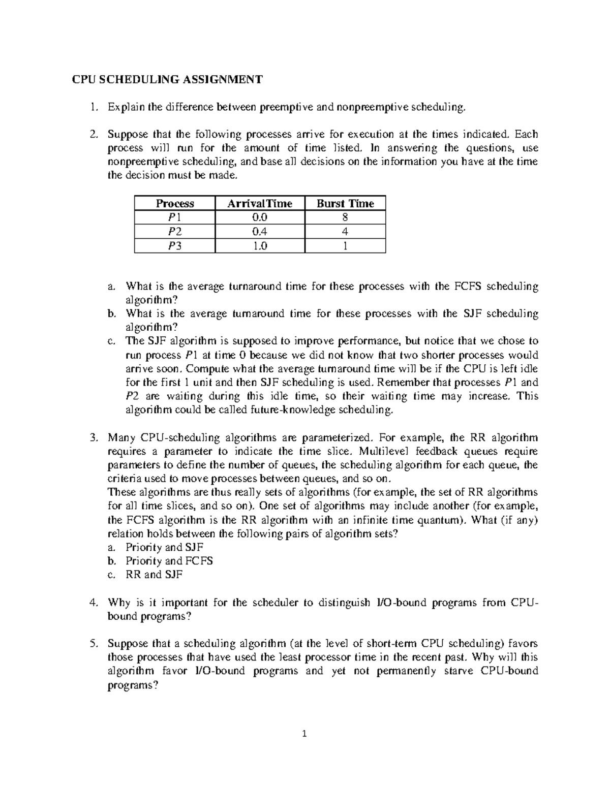 Cp 226 Cpu Scheduling Assignment 1 Cpu Scheduling Assignment Explain The Difference Between