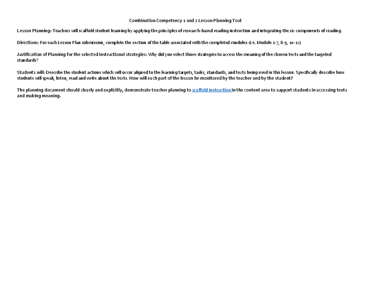 Lesson Plan Final - Combination Competency 1 and 2 Lesson Planning Tool ...