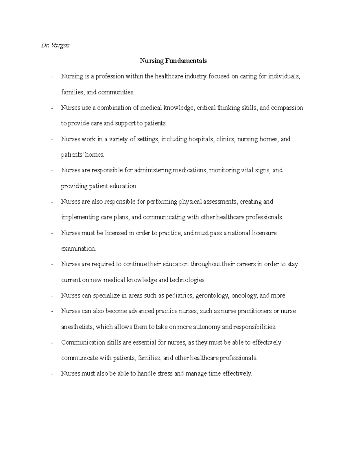 Nursing Fundamentals - Basics of what it means to be a nurse. Notes on ...