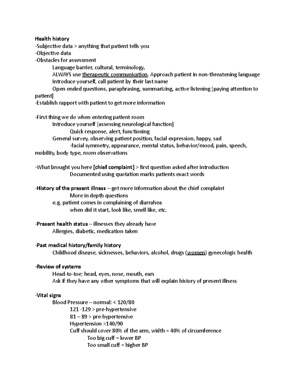 Health Assessment Test 1 general culture, caring, nursing - Health ...