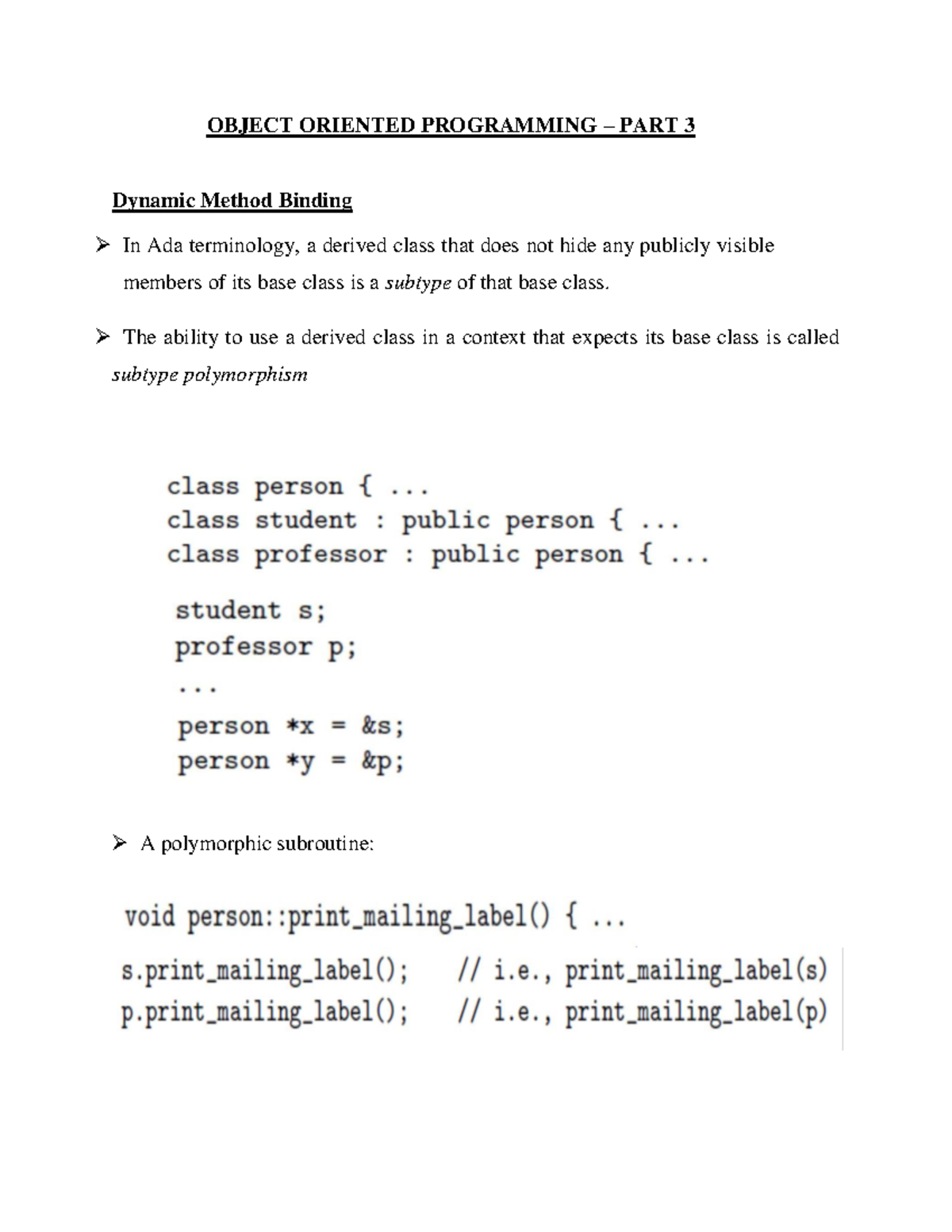 Oop Part3 Dynamicvirtual And Non Vitual Binding Object Oriented 7746
