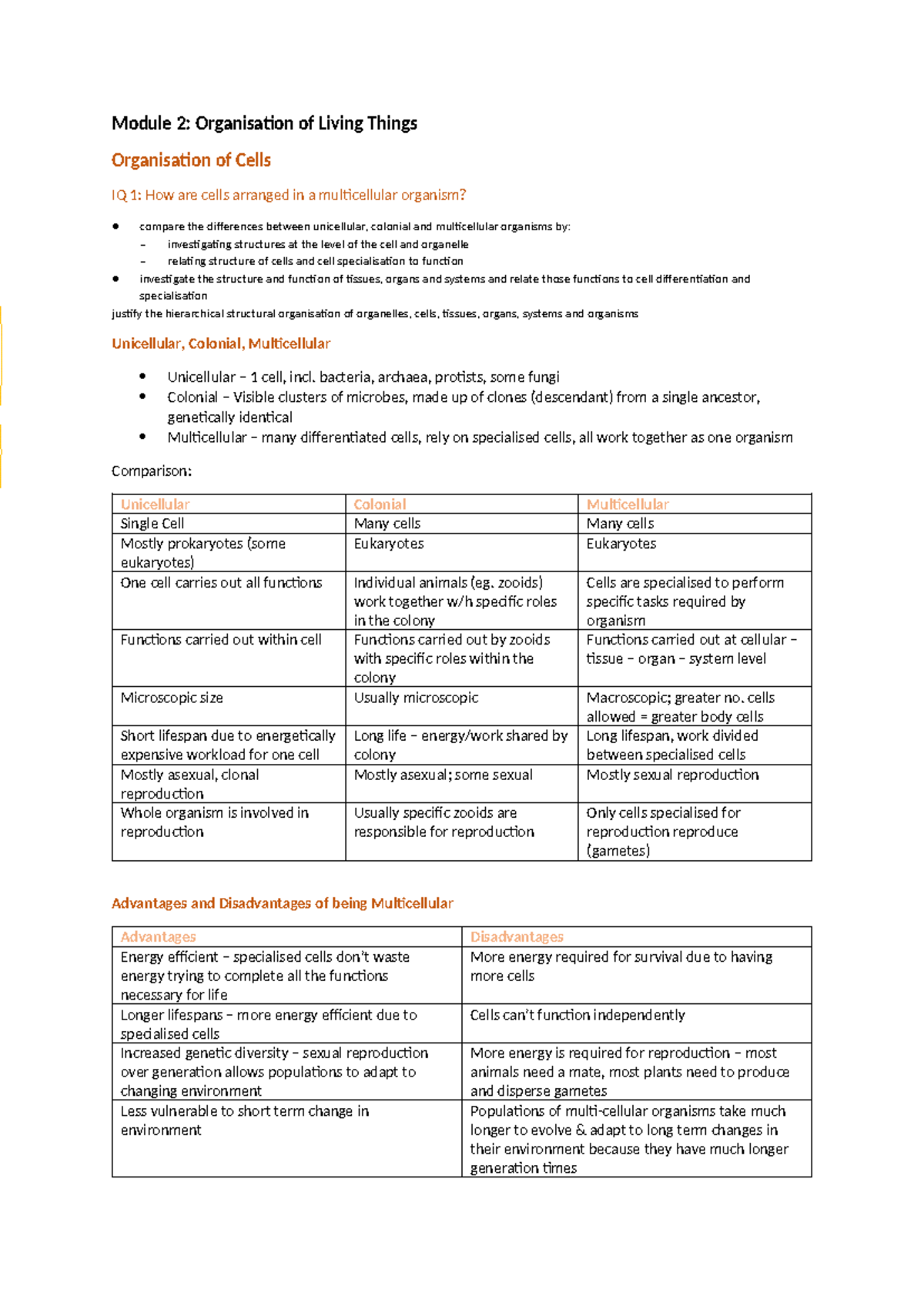 Module 2 Biology Notes - Module 2: Organisation of Living Things ...
