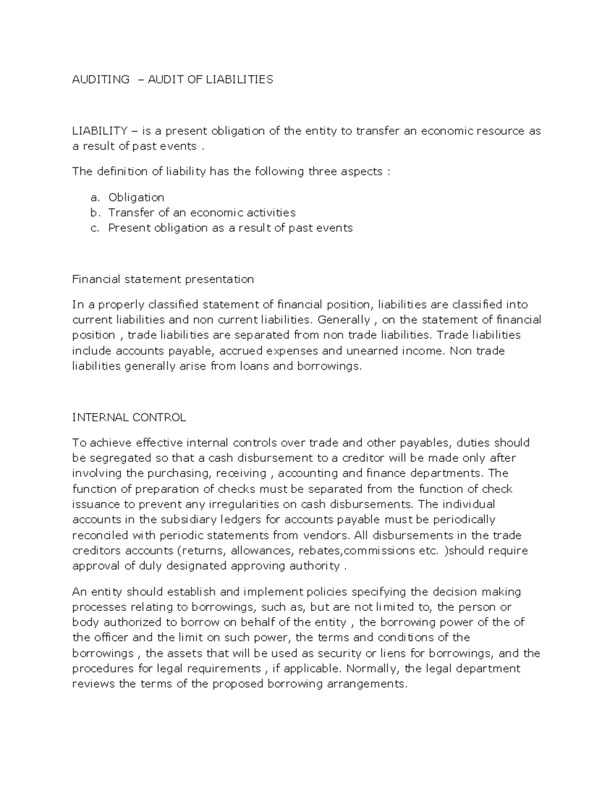 Audinting Audit OF Liabilities - AUDITING – AUDIT OF LIABILITIES ...