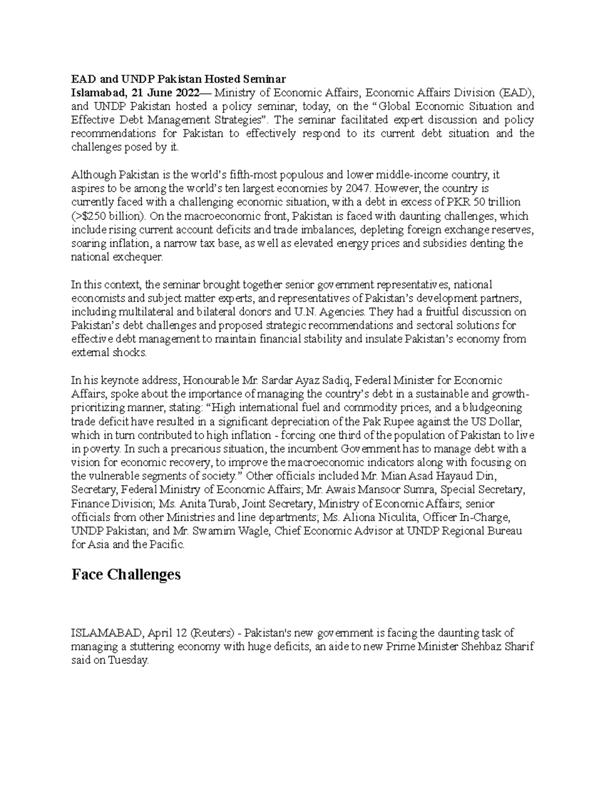 Document - No ok ha - EAD and UNDP Pakistan Hosted Seminar Islamabad ...