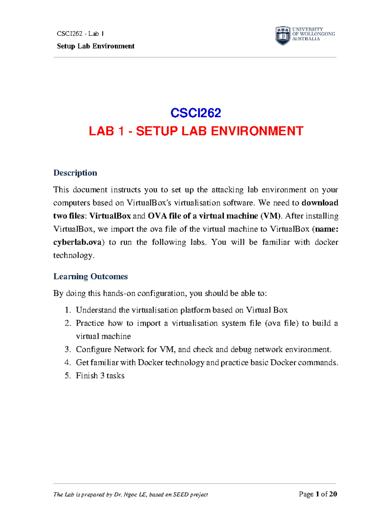 CSCI262 Lab1 Install VM - Setup Lab Environment CSCI 262 LAB 1 - SETUP LAB ENVIRONMENT ...