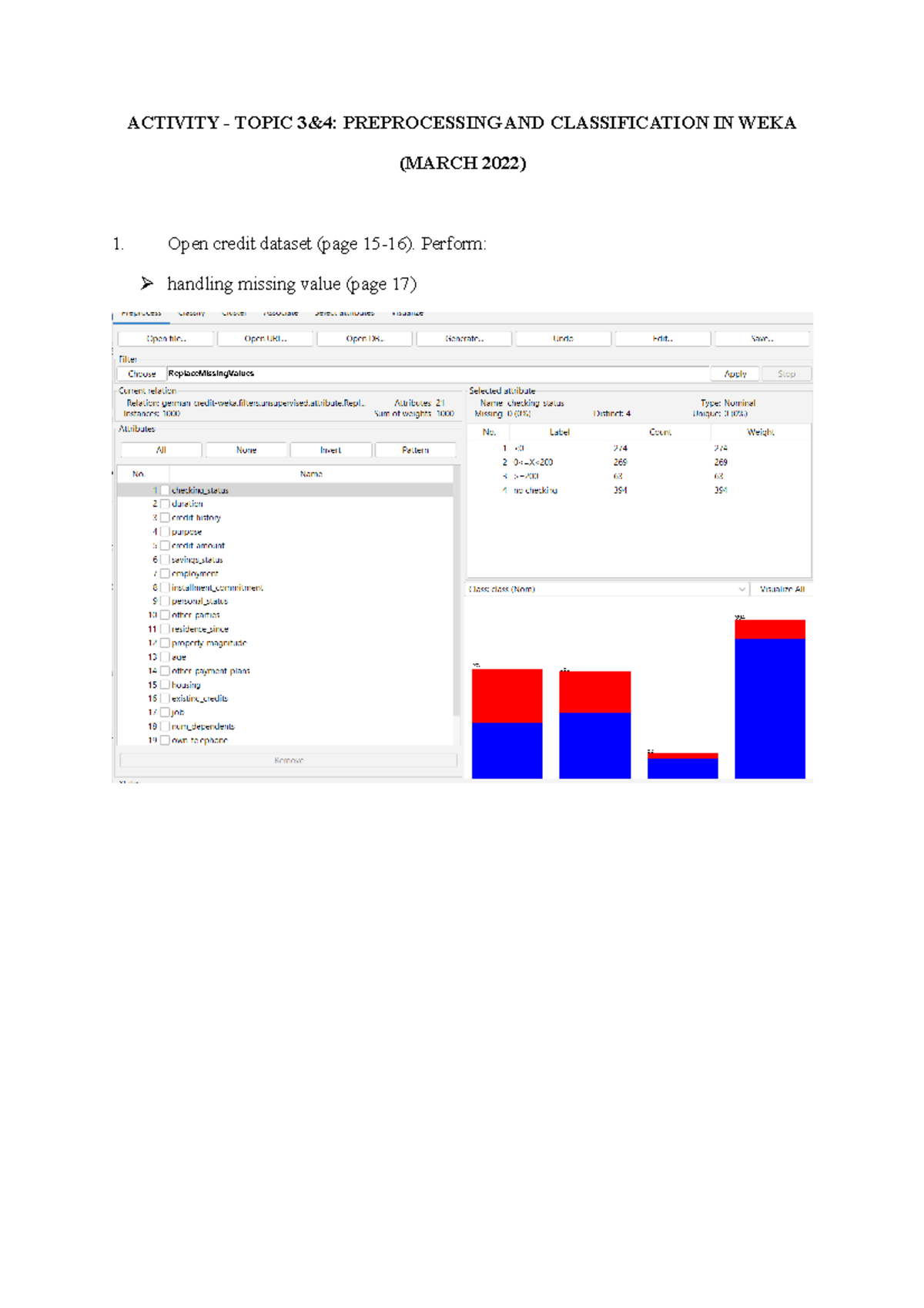 Predictive Analytics - ACTIVITY - TOPIC 3&4: PREPROCESSING AND CLASSIFICATION IN WEKA (MARCH ...