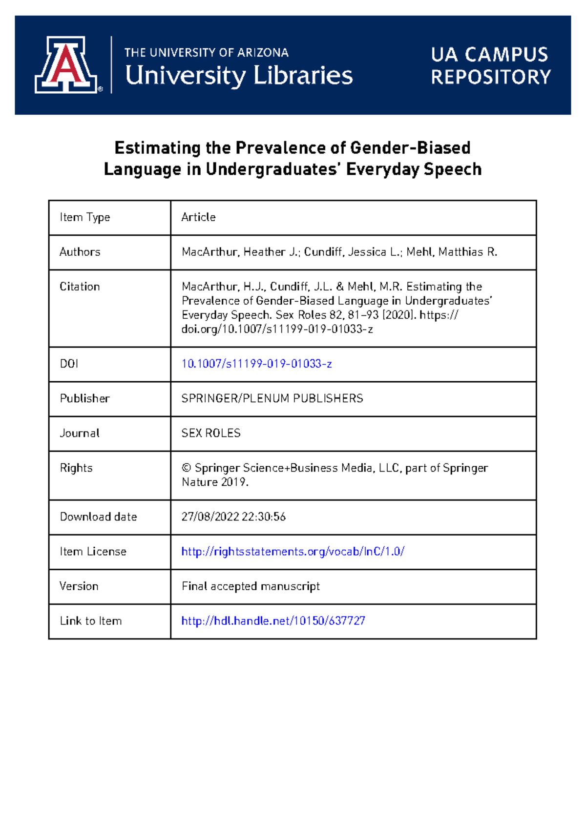 Estimating the Prevalence of Gender-Biased Language in Undergraduates ...