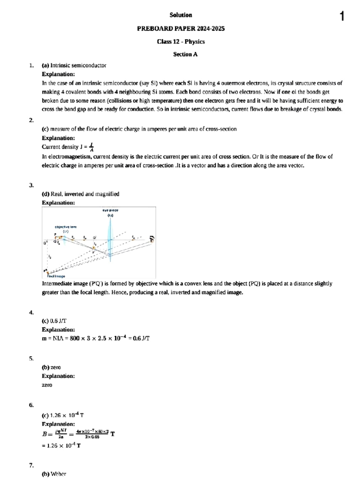Pre-board-1 physics solution - Solution 1 PREBOARD PAPER Class 12 Physics Section A 1. (a ...