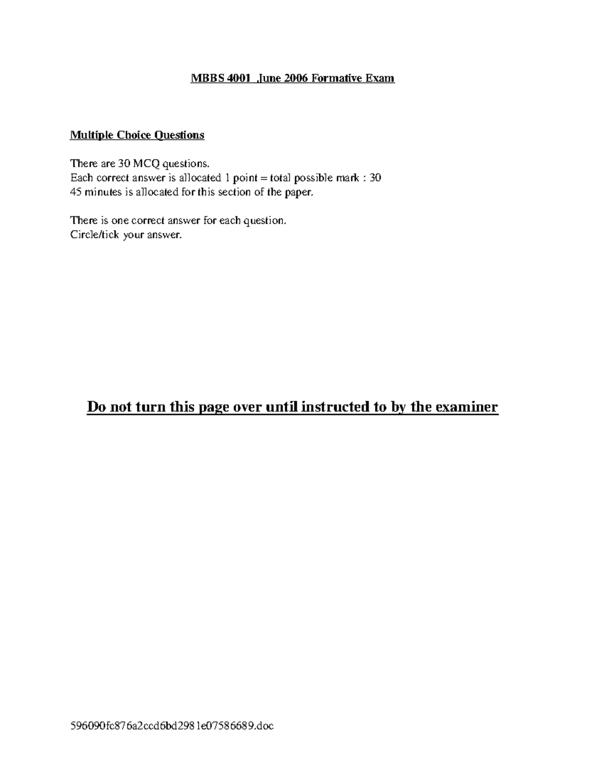 Sample/practice exam 21 November 2008, questions and answers - MBBS ...