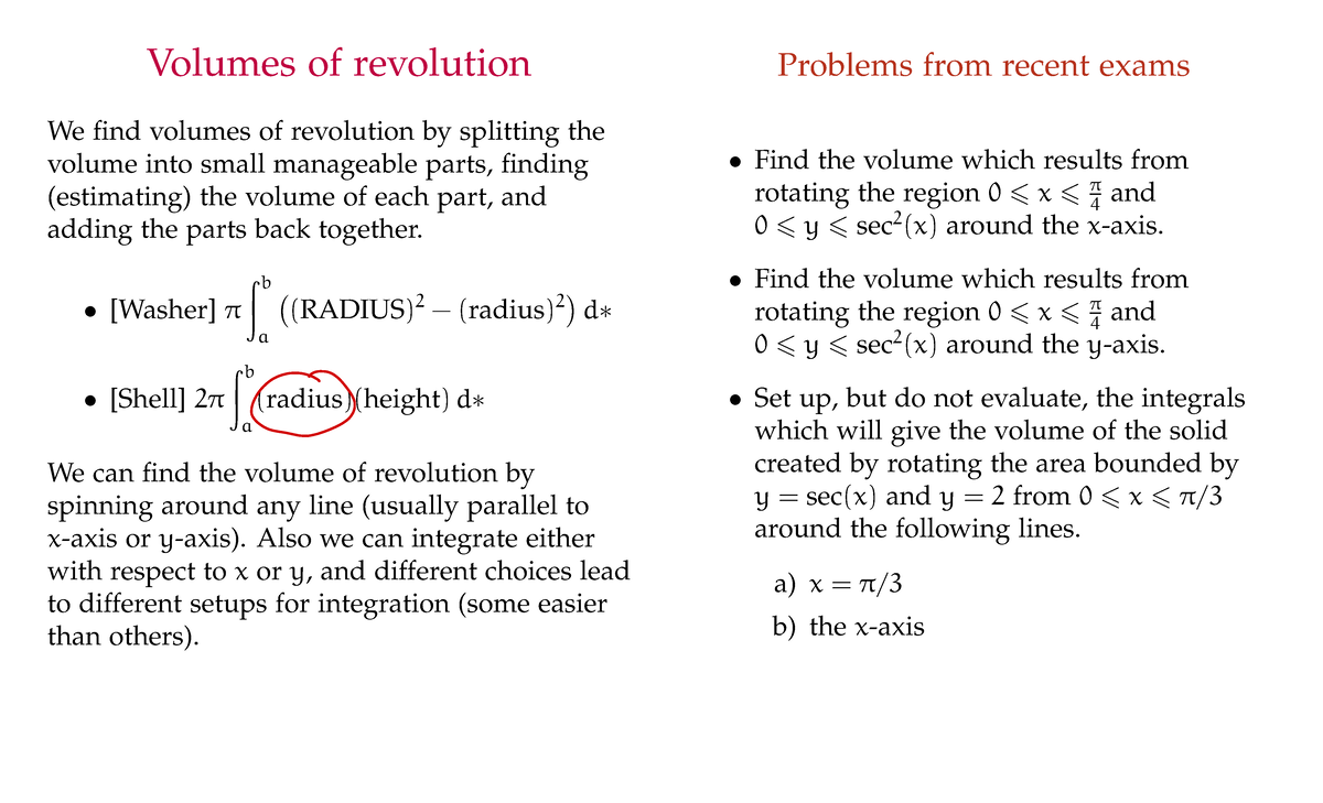 166Fall Review 2 - Volumes of revolution We find volumes of revolution ...