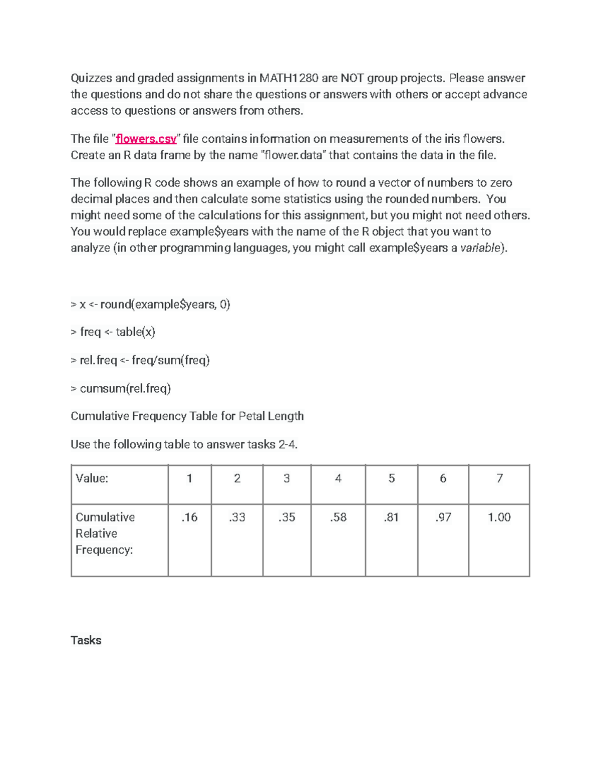 Assignment Unit 2 assignment - Quizzes and graded assignments in MATH1280 are NOT group projects ...