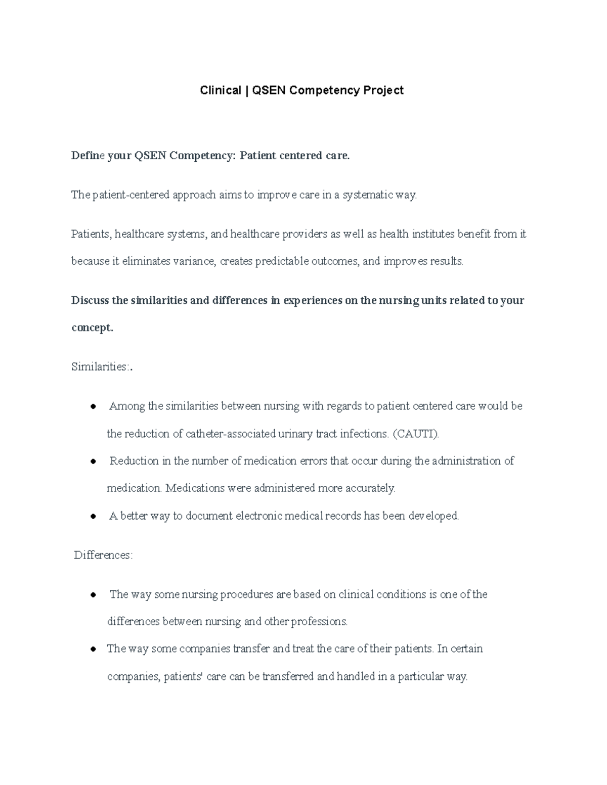 Clinical QSEN Competency Project - Clinical | QSEN Competency Project Define your QSEN ...