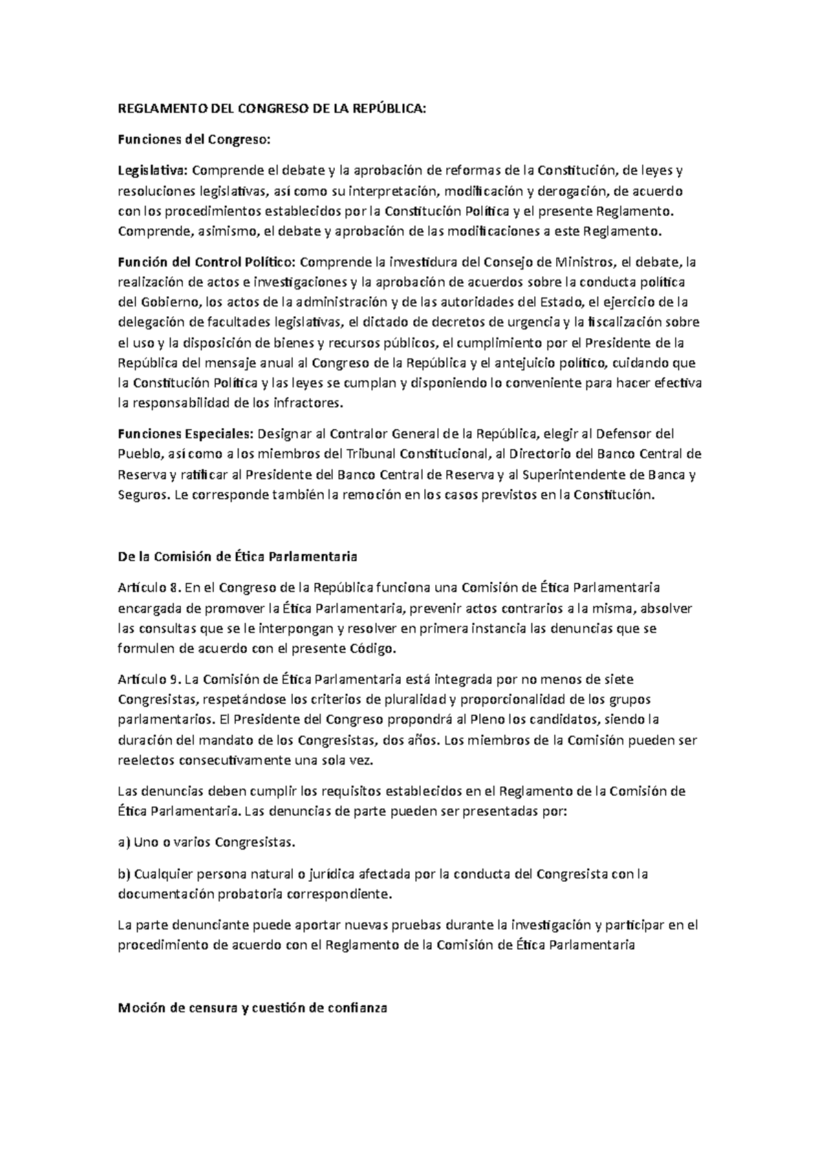 Reglamento DEL Congreso DE LA República - REGLAMENTO DEL CONGRESO DE LA ...