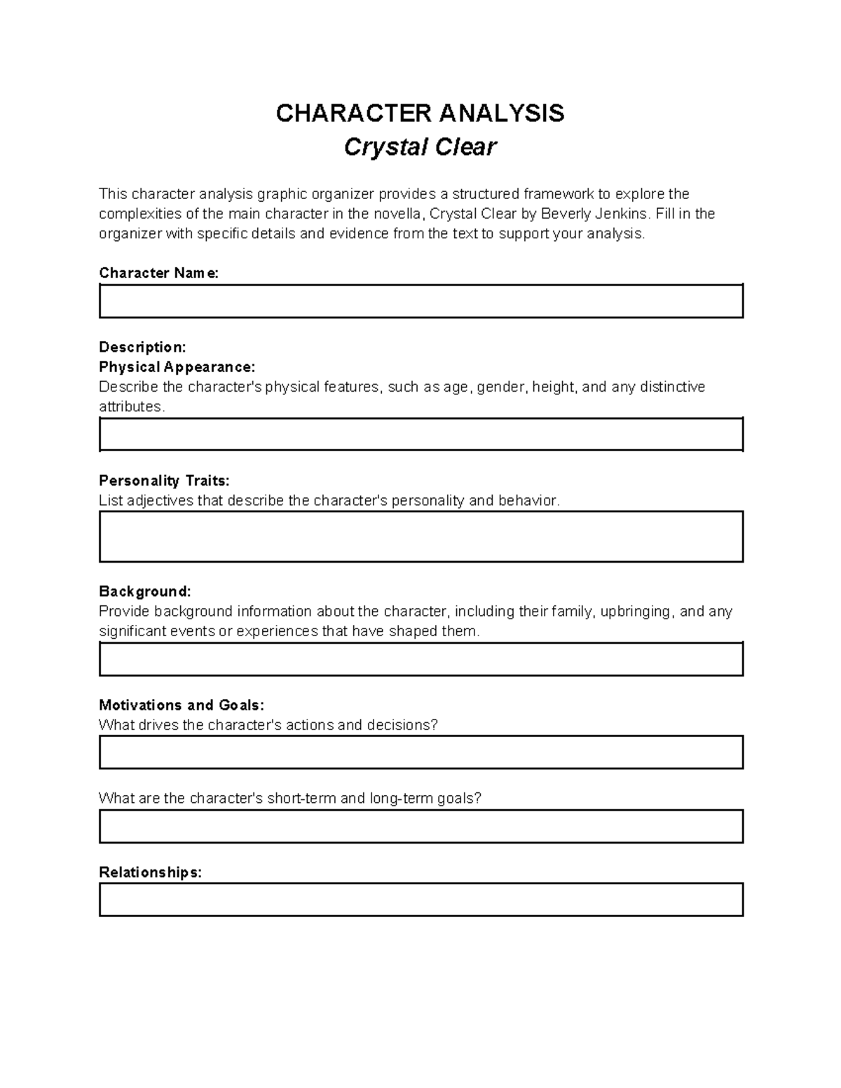 Character Analysis-Crystal Clear - CHARACTER ANALYSIS Crystal Clear ...
