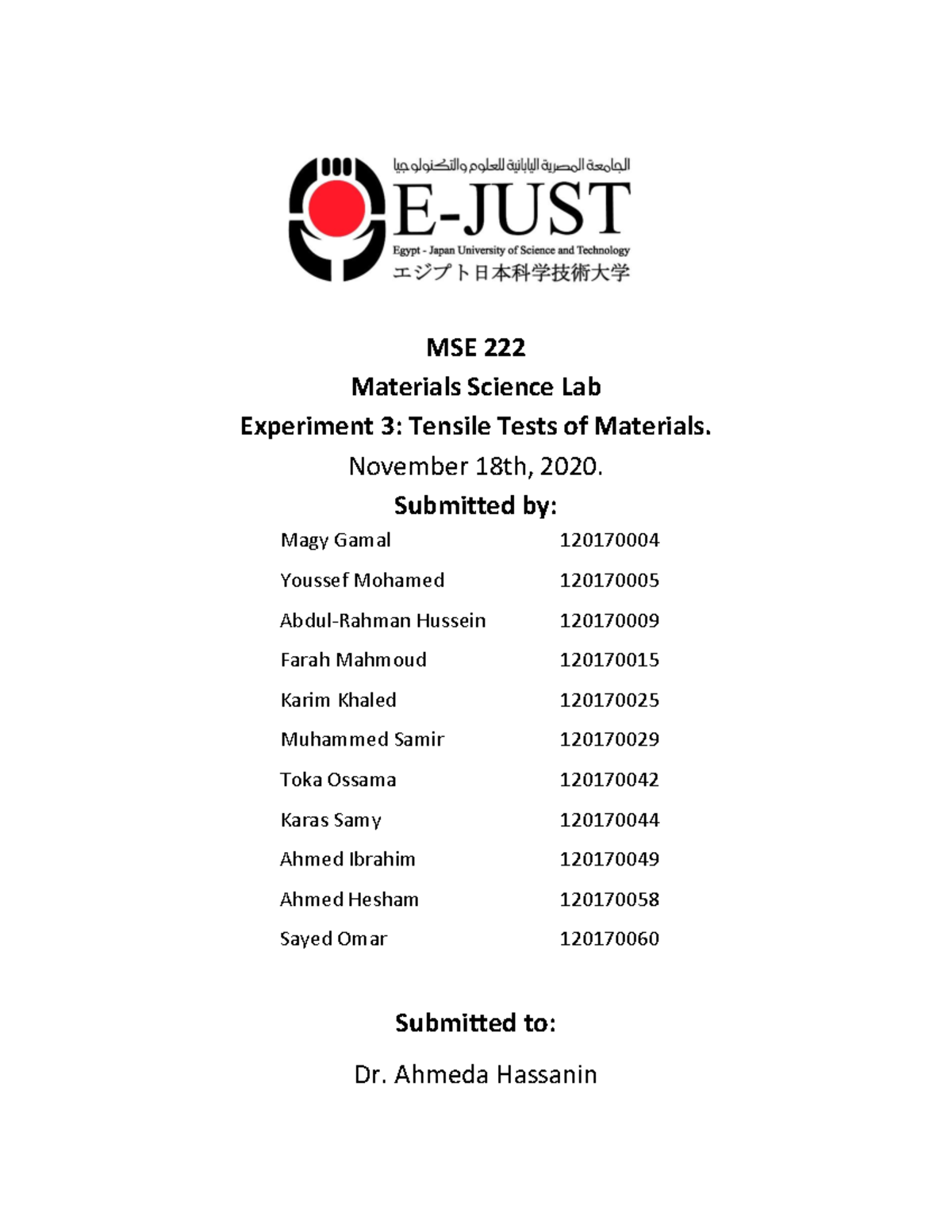 Tensile test - MSE 222 Materials Science Lab Experiment 3: Tensile ...