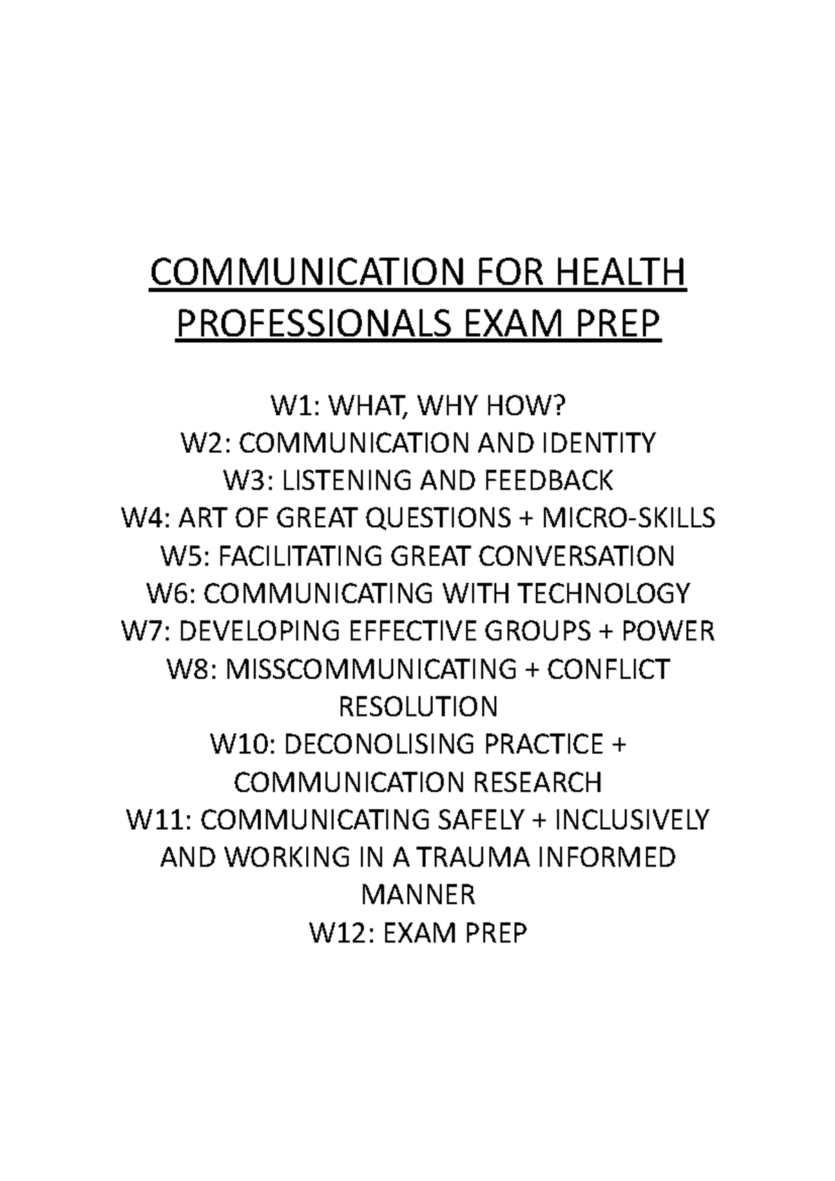 Communication FOR Health Professionals EXAM PREP - COMMUNICATION FOR ...