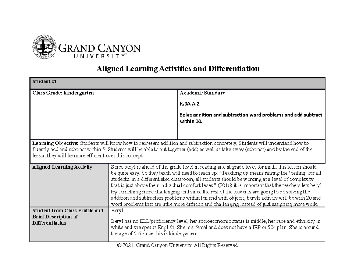 Elm210 week5 - week - Aligned Learning Activities and Differentiation ...