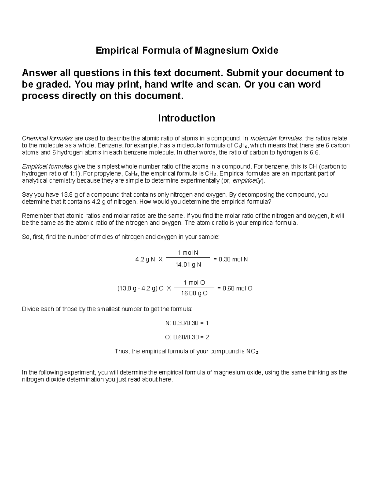 Module 6 Empirical Formula of Magnesium Oxide - Empirical Formula of ...