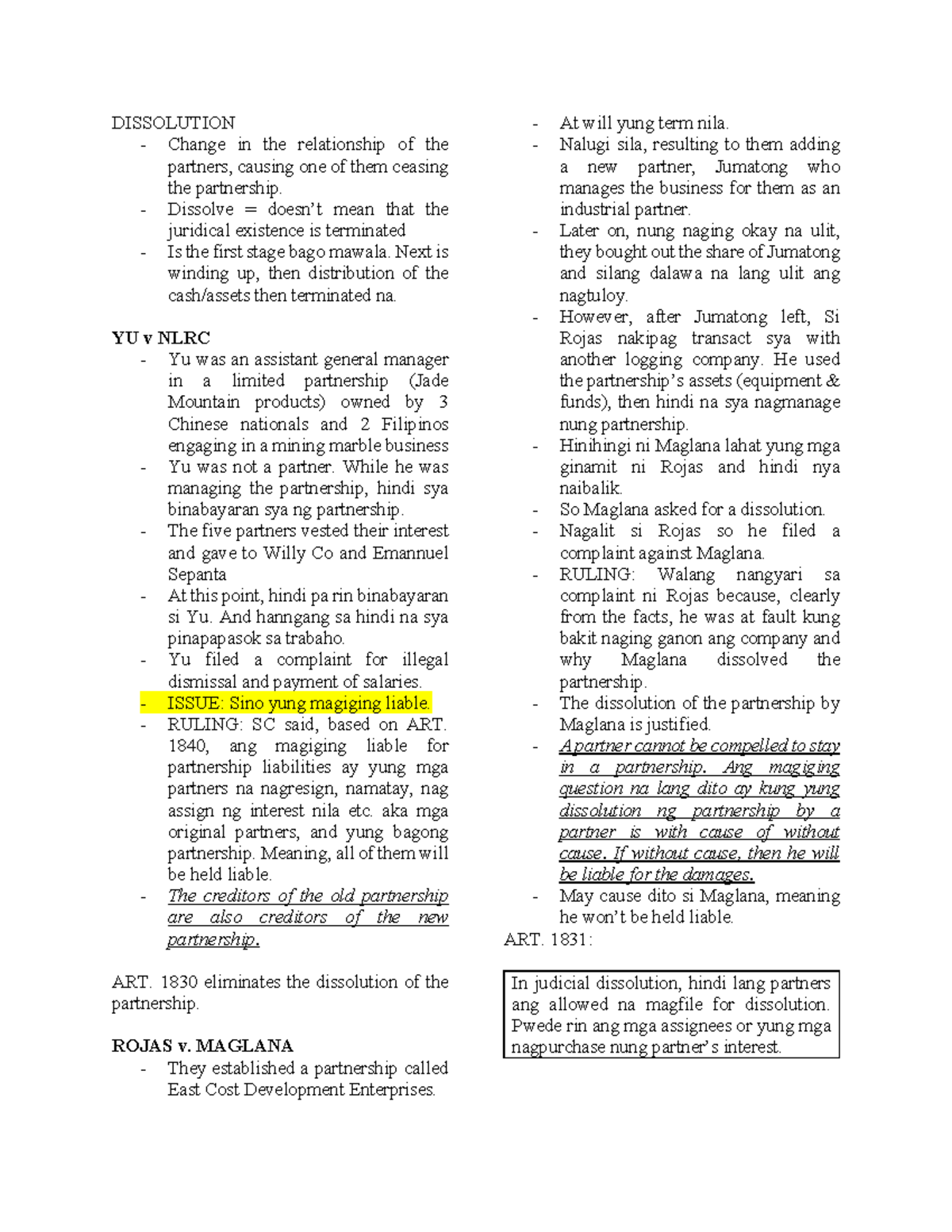 Law recitation dissolution - BS Accountancy - Studocu