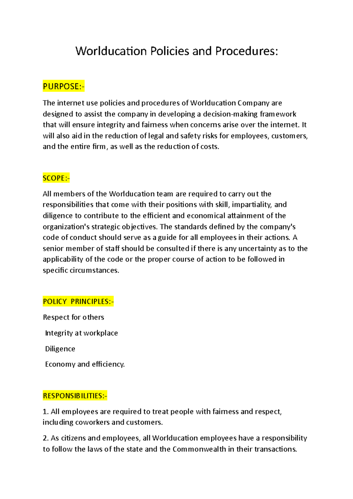 Section 2 Policies and procedures (Attachment) - Worlducation Policies ...
