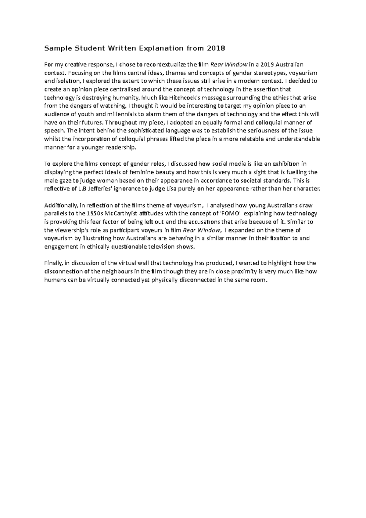 Student Sample 2018 - Written Explanation - Sample Student Written ...