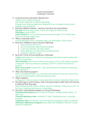 Study guide 1 - Study Guide EXAM 1 Community Corrections Spring 16 Know ...