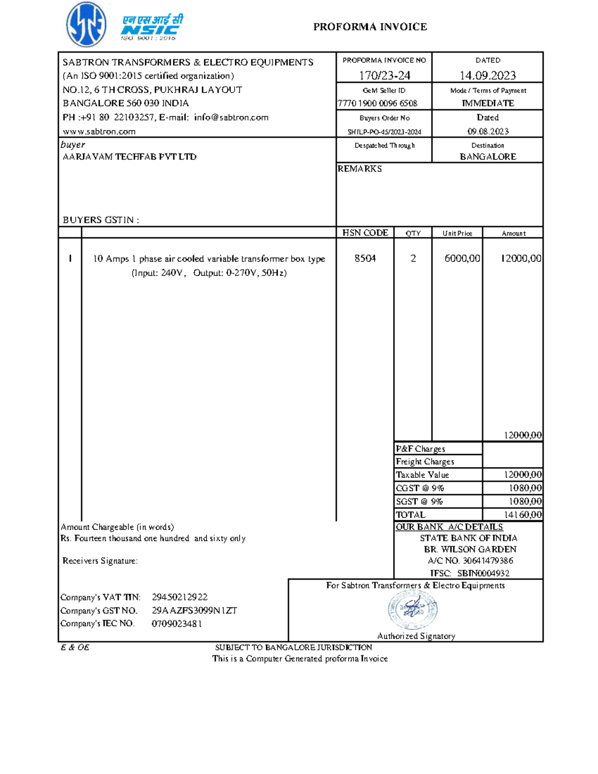 Proforma invoice - 7770 1900 0096 6508 buyer Unit Price Amount 1 6000 ...