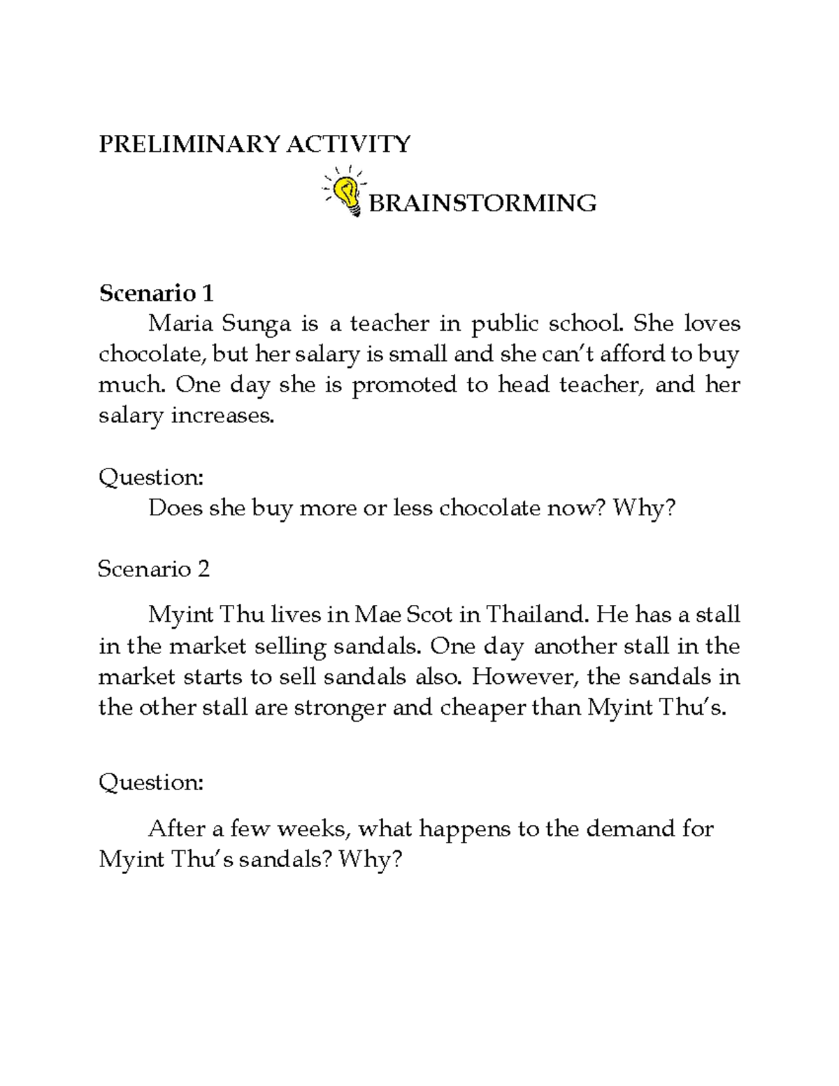 Activity 3- applied economics - PRELIMINARY ACTIVITY BRAINSTORMING ...