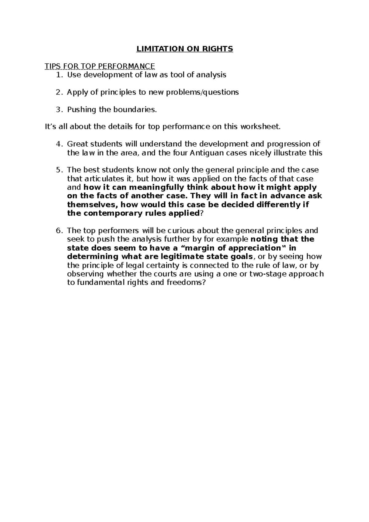 WB 4 - Limitation ON Rights - LIMITATION ON RIGHTS TIPS FOR TOP ...