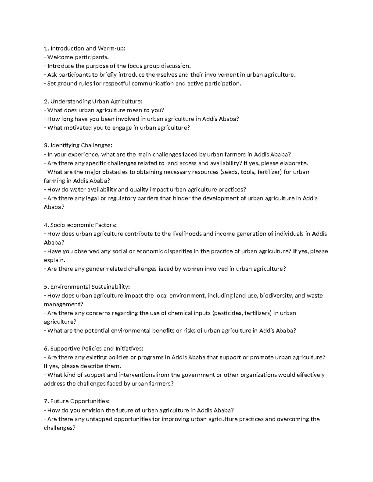Additional ideas by Tamru questionaire for focus group discussions ...