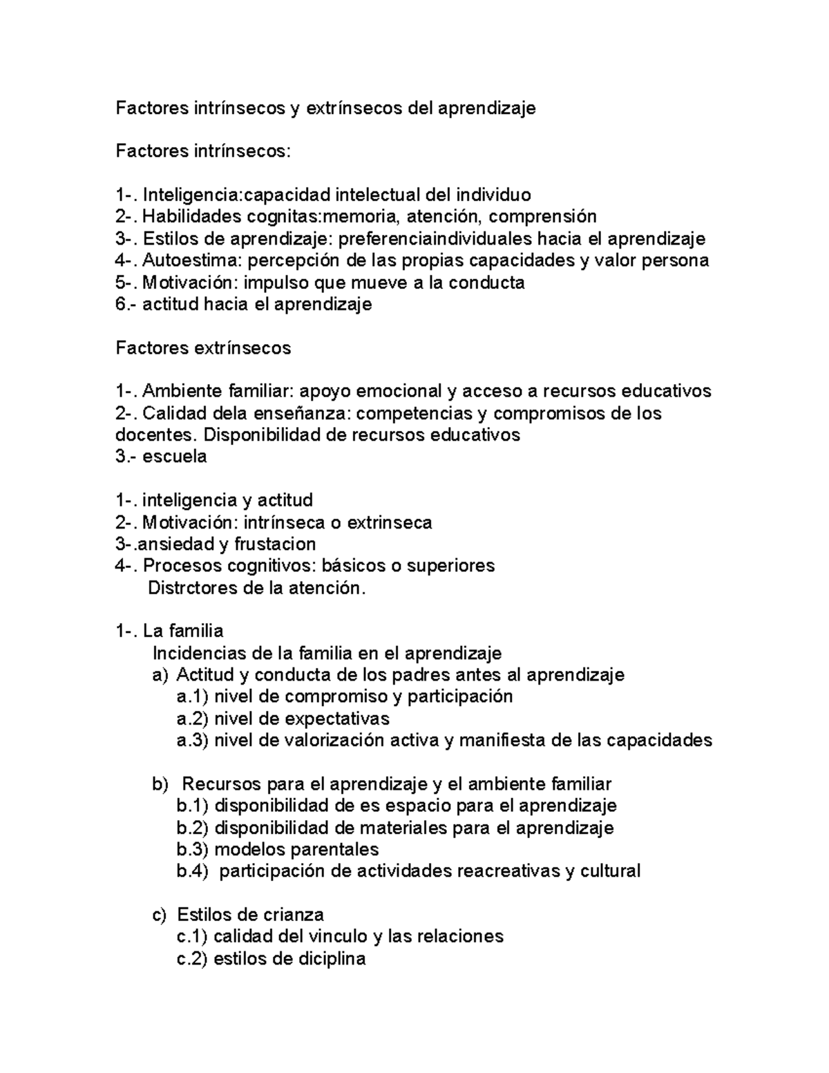 Factores intrínsecos y extrínsecos del aprendizaje - Factores ...