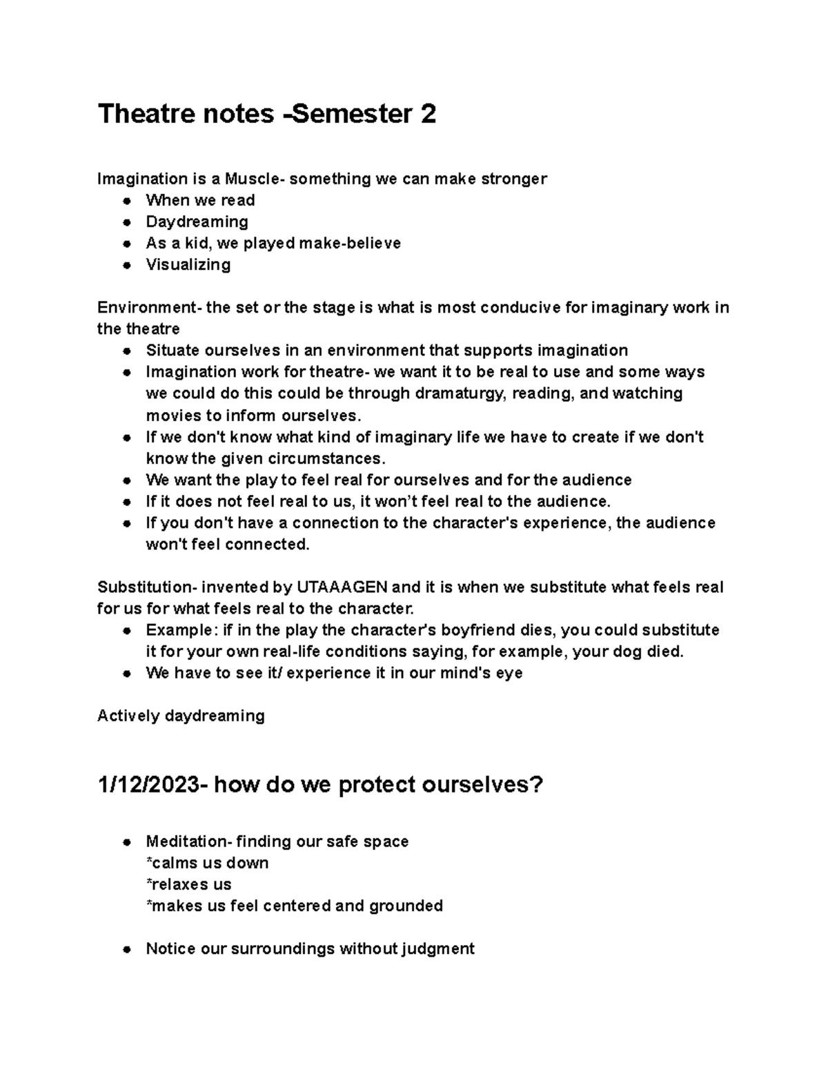 Theatre notes-semsester 2 - Theatre notes -Semester 2 Imagination is a ...