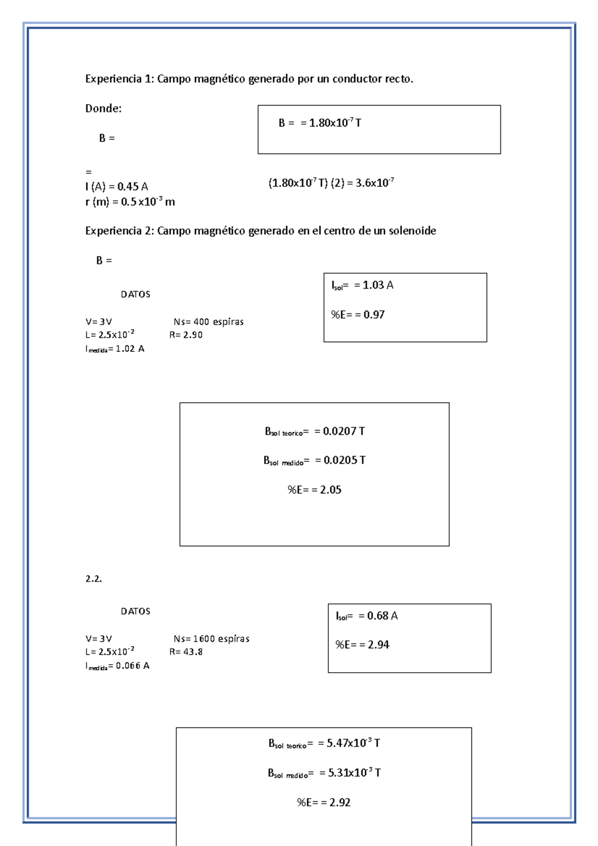 Practica 10 - tarea - Experiencia 1: Campo magnético generado por un ...