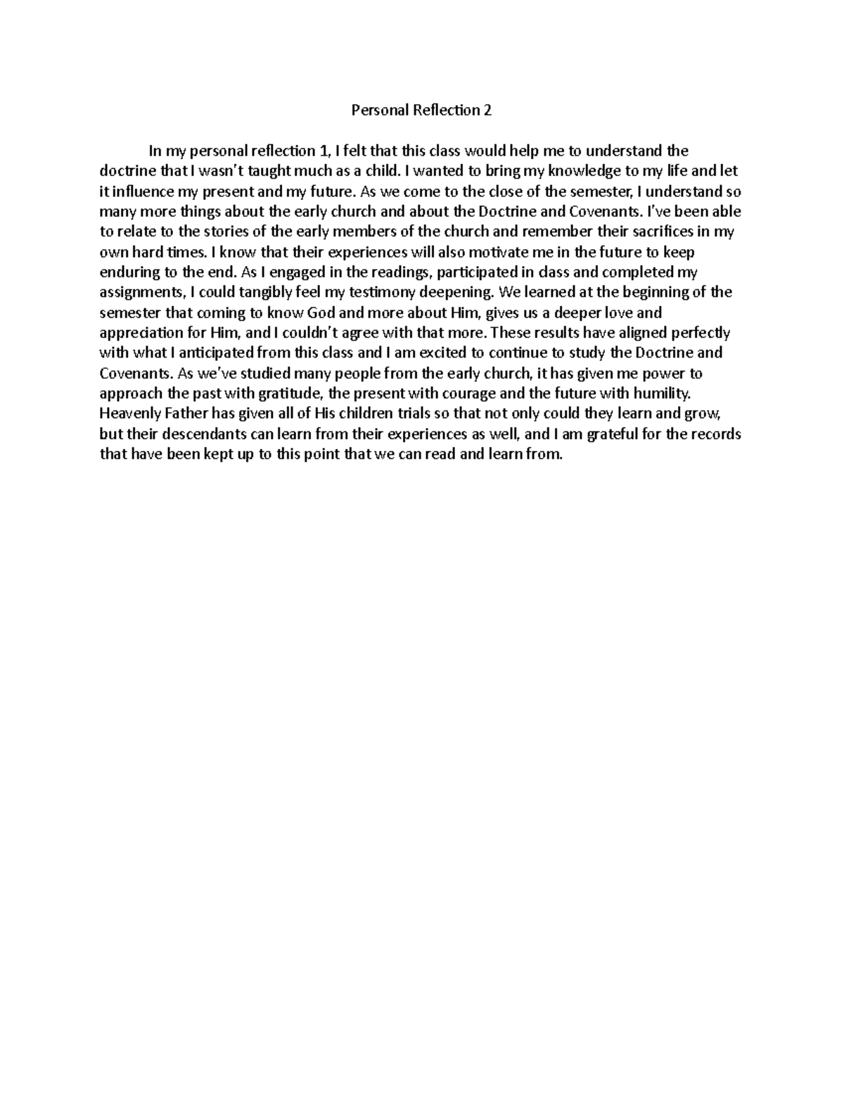 REL Personal Reflection 2 - Personal Reflection 2 In my personal ...