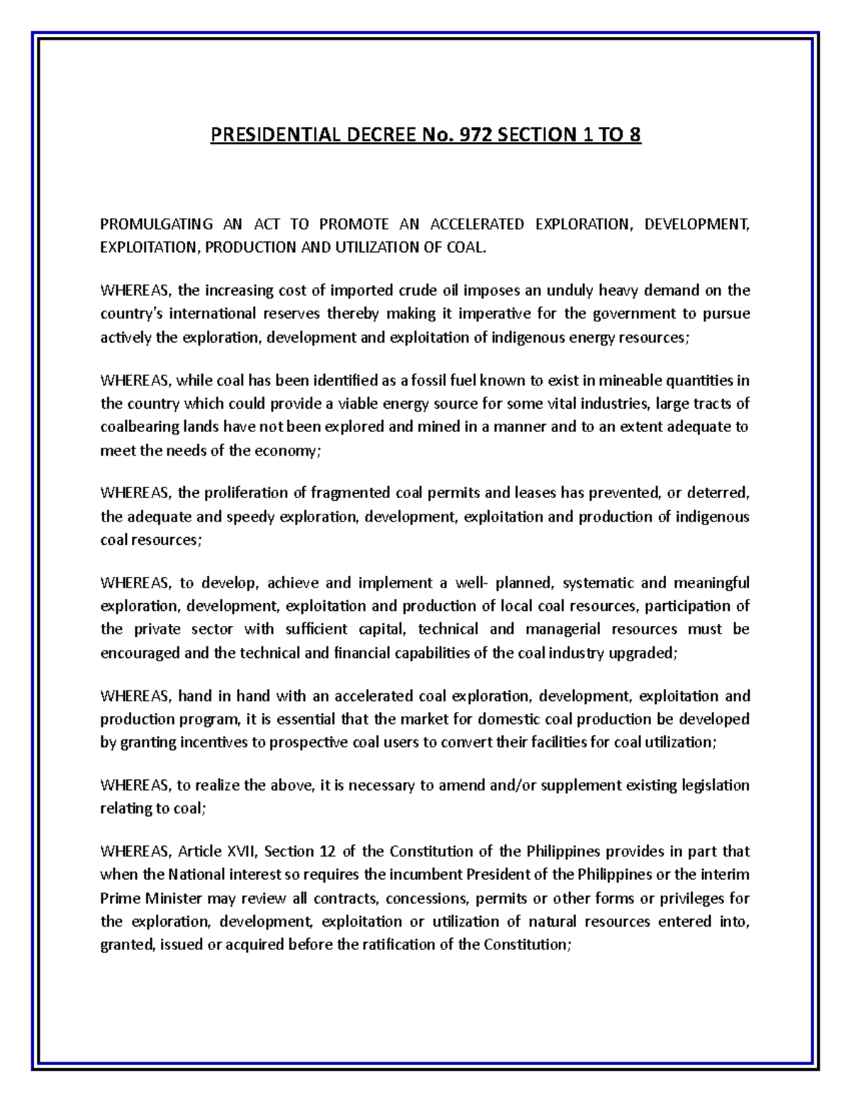 Presidential Decree No. 972 Section 1 TO 8 - Business Law And ...