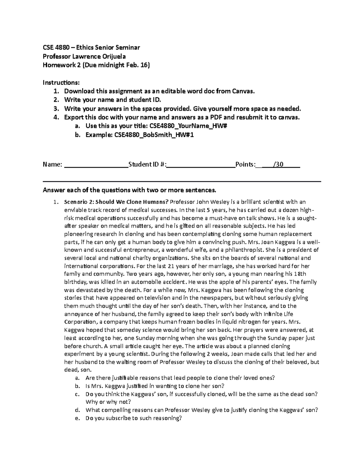 CSE4880 Homework 2 - hw 2 handout for practice - CSE 4880 – Ethics ...